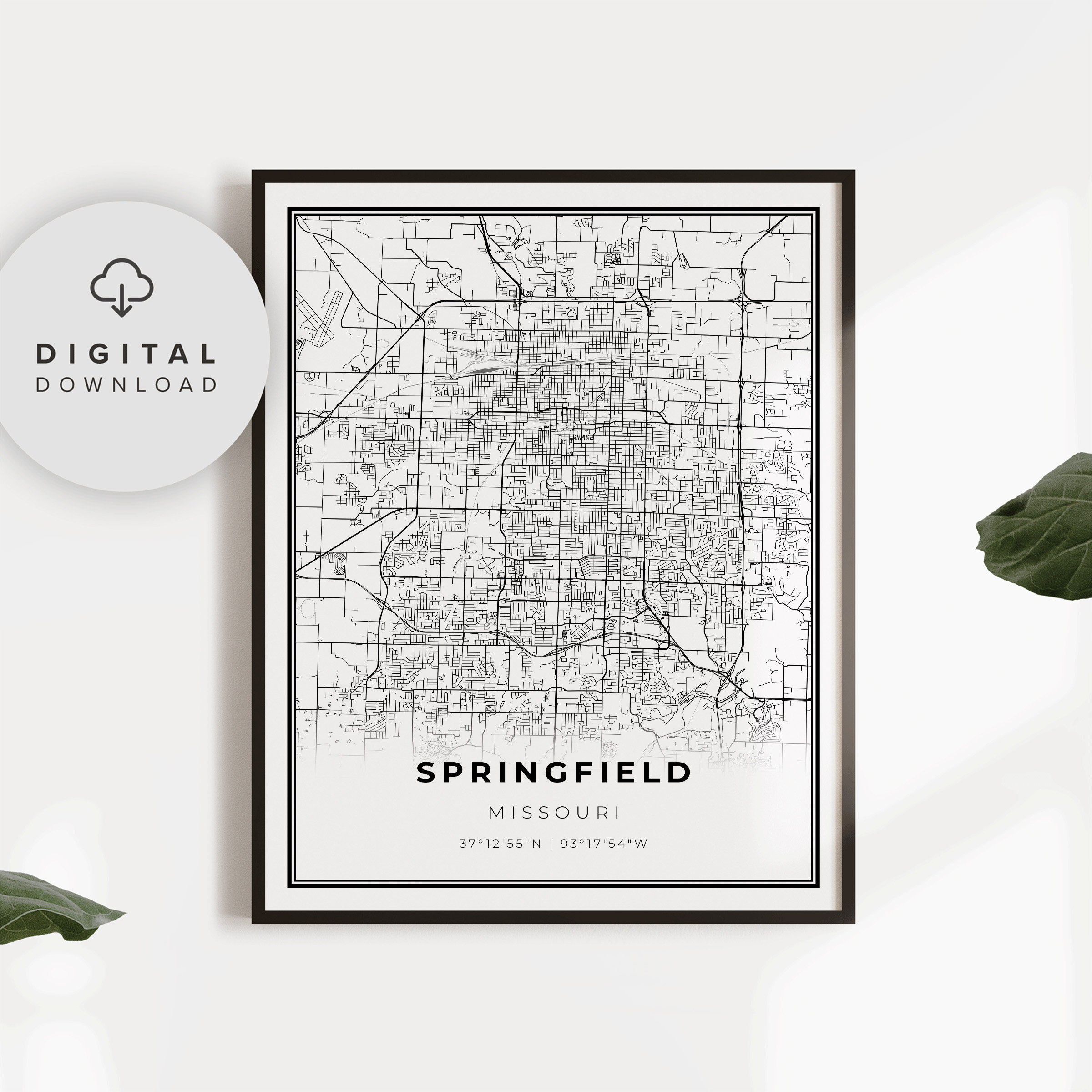 Springfield Missouri Map Art Print, Cityscape Poster (digital Download ...
