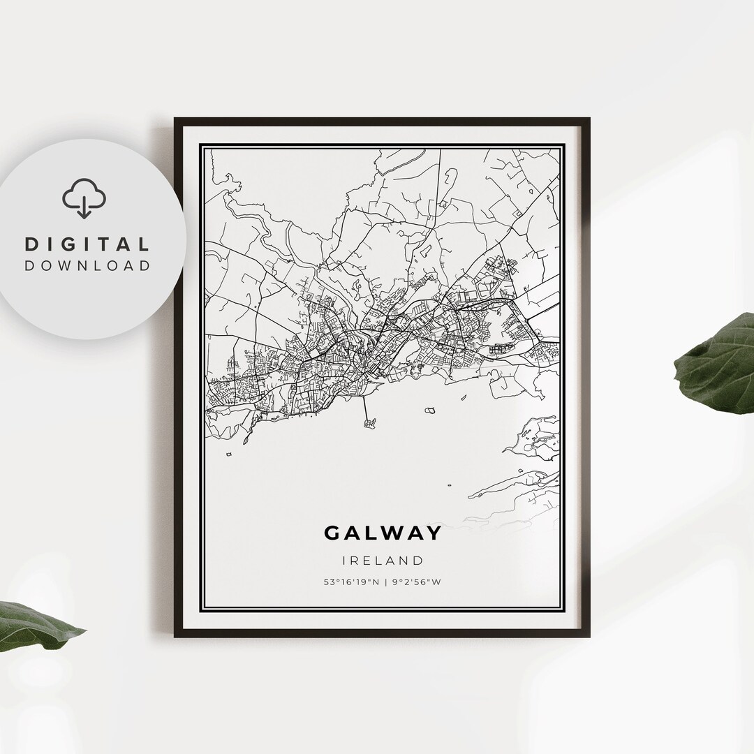 Galway Map Print, Ireland Map Art Poster, Gaillimh Corrib Connacht ...
