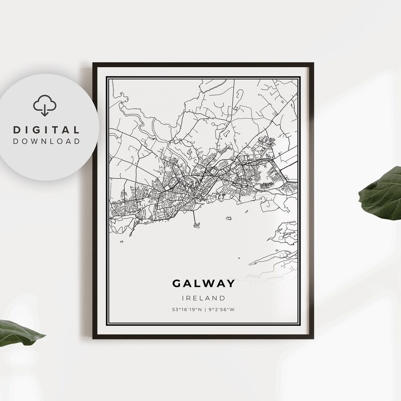 Galway Map Print Ireland Map Art Poster Gaillimh Corrib - Etsy