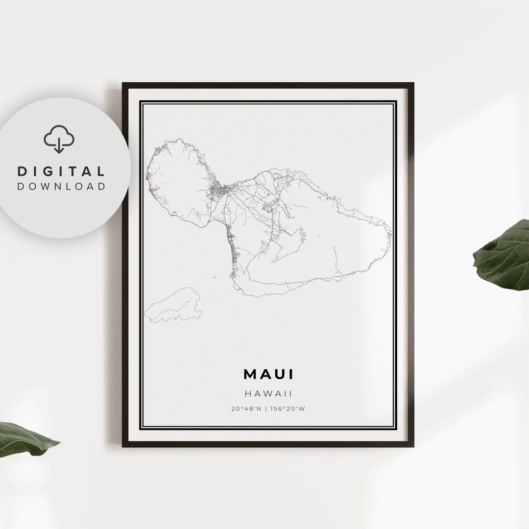 Maui Map Print, Hawaii HI USA Map Art Poster, Kahului, Printable City ...