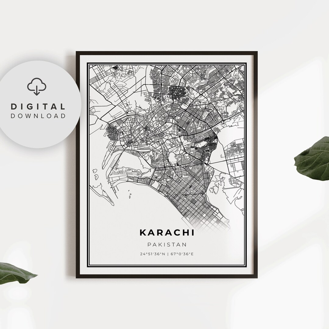 Karachi Map Print, Pakistan Map Art Poster, Printable City Street Road ...