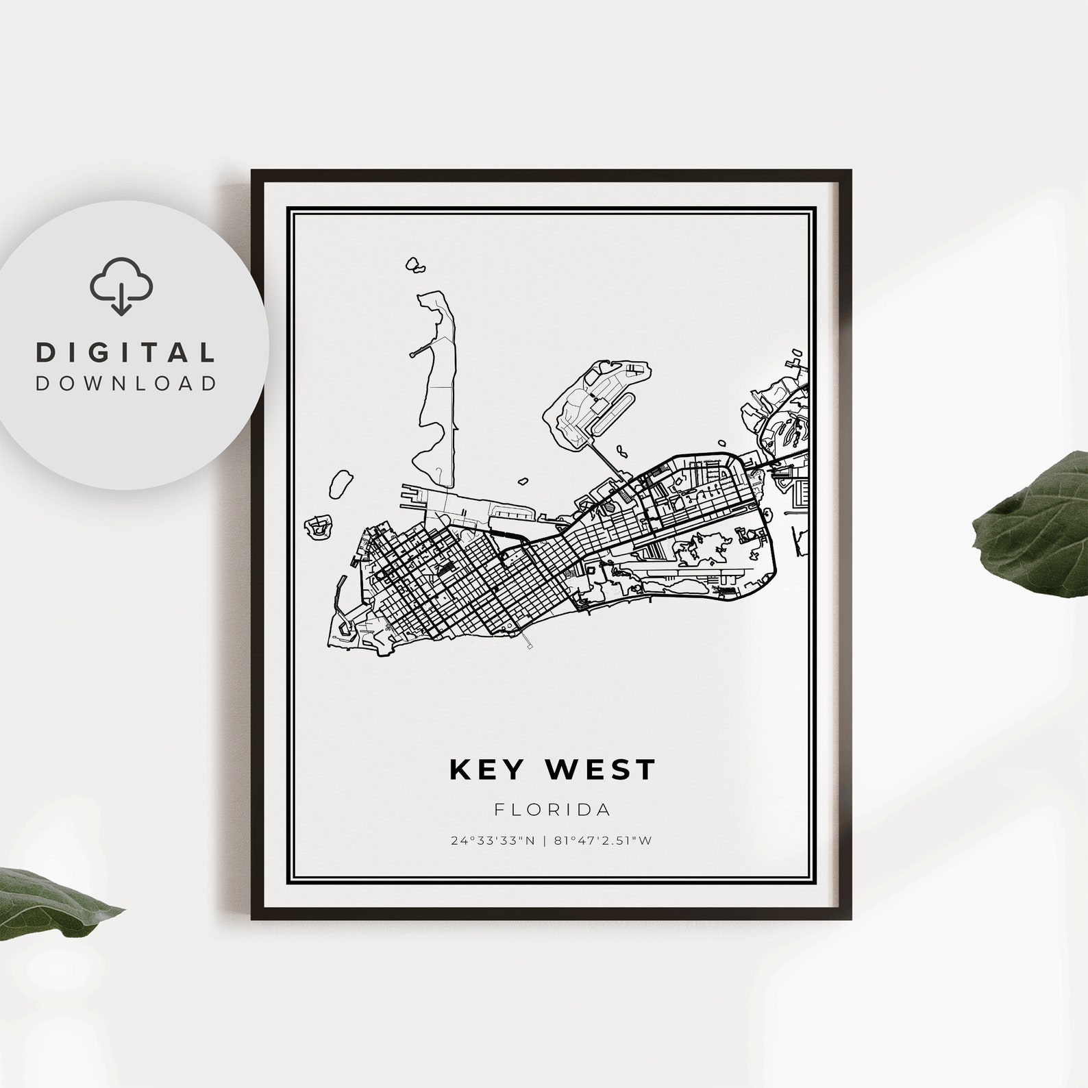 Key West Map Print, Florida FL USA Map Art Poster, Printable City ...