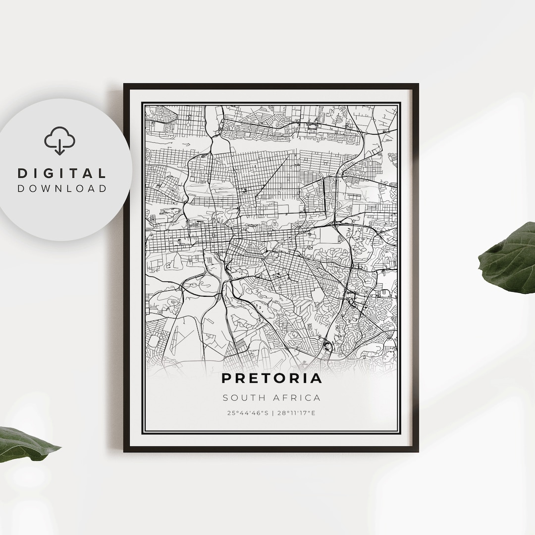 Pretoria Map Print, South Africa Map Art Poster, Gauteng, Printable ...