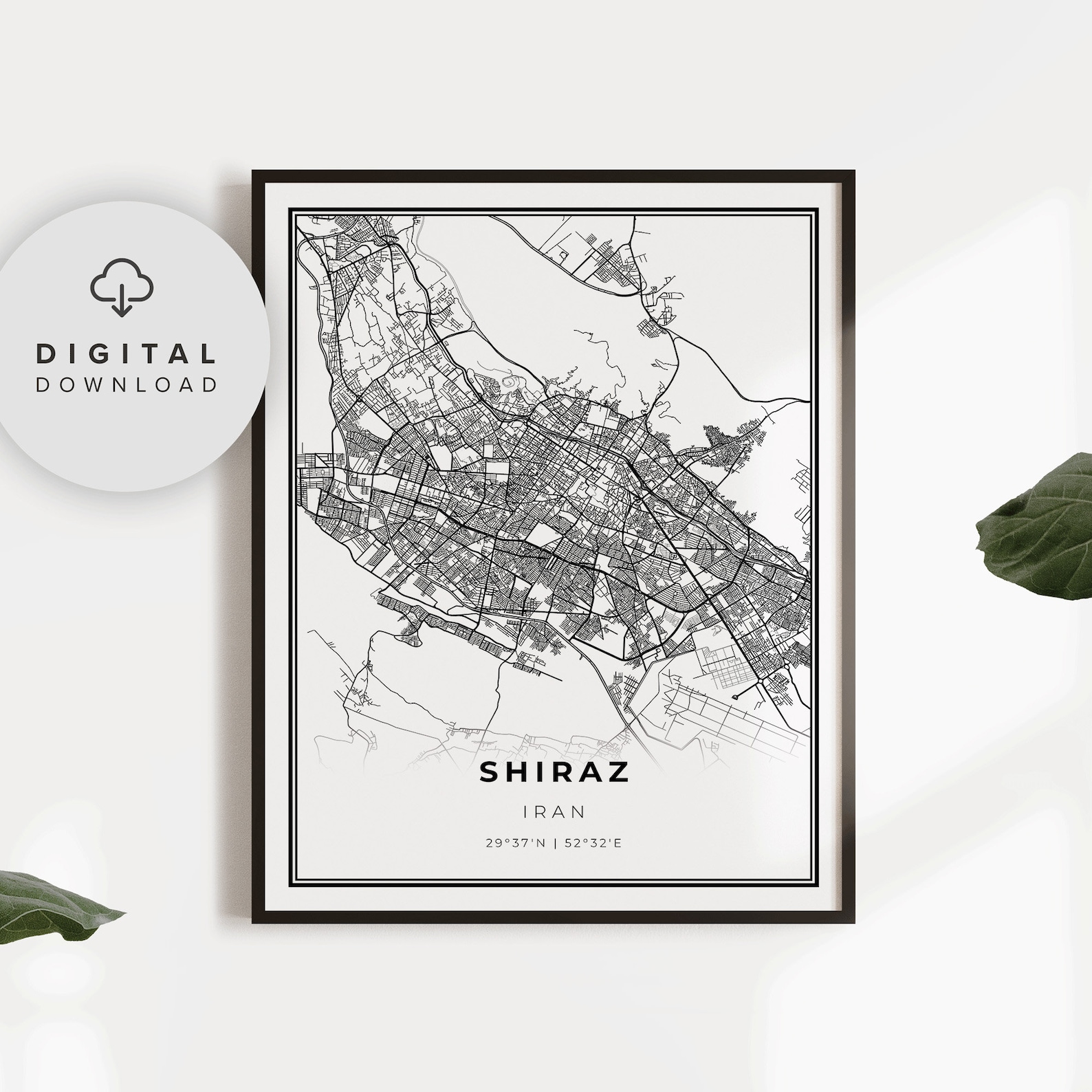 Shiraz Map Print, Iran Map Art Poster, Printable City Street Road Map ...