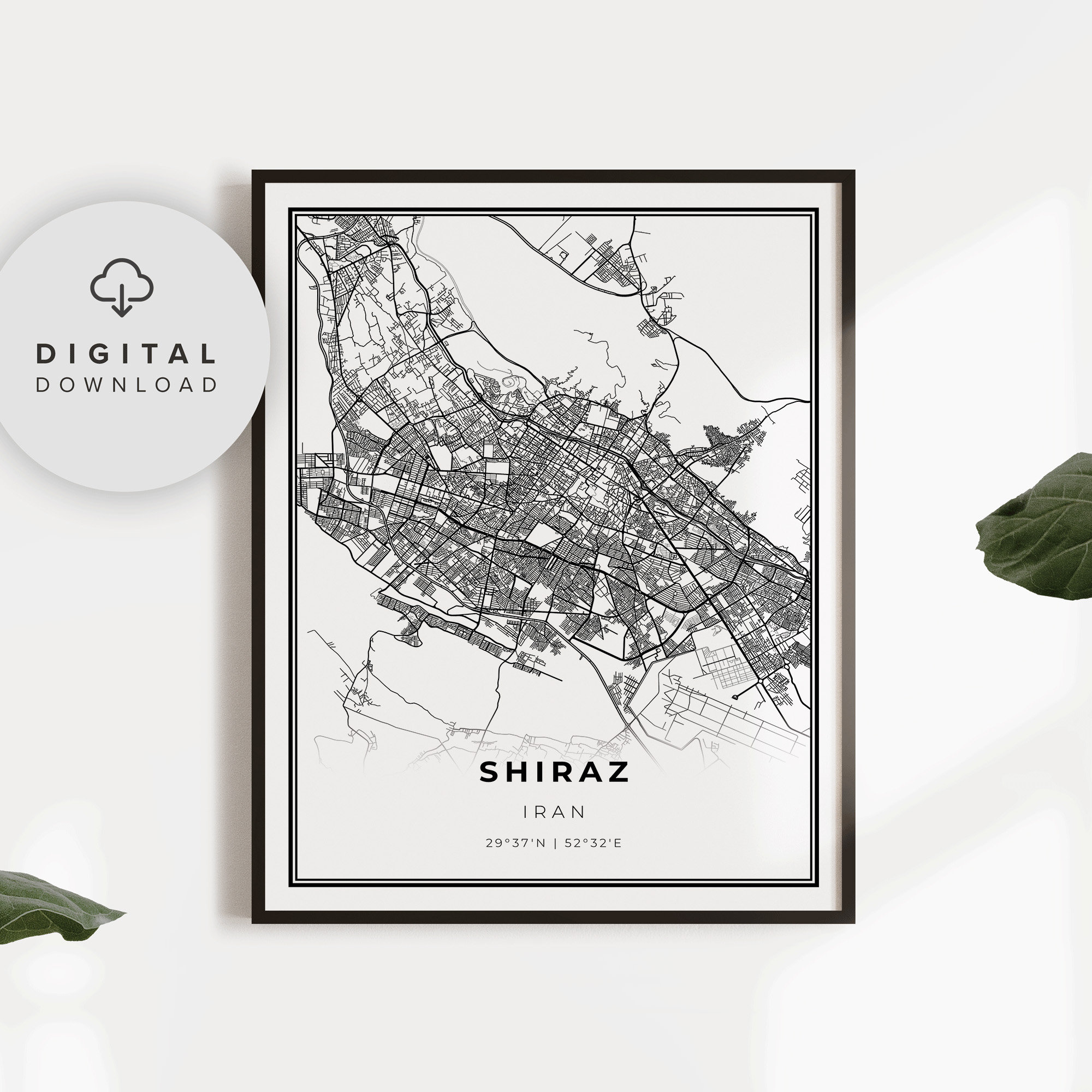 Shiraz Map Print, Iran Map Art Poster, Printable City Street Road Map ...