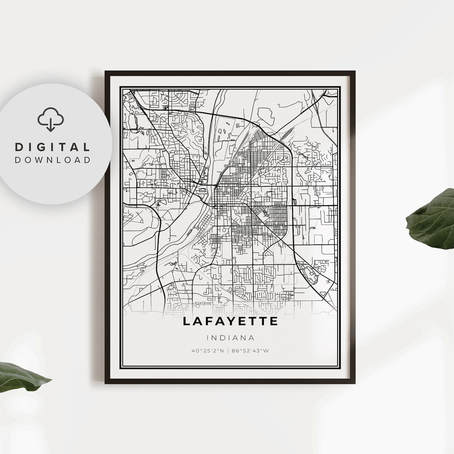 Lafayette Map Print Indiana IN USA Map Art Poster Tippecanoe - Etsy