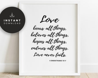 Love Bears All Things, 1 Corinthians 13:7, Bible Verse Art Print ...