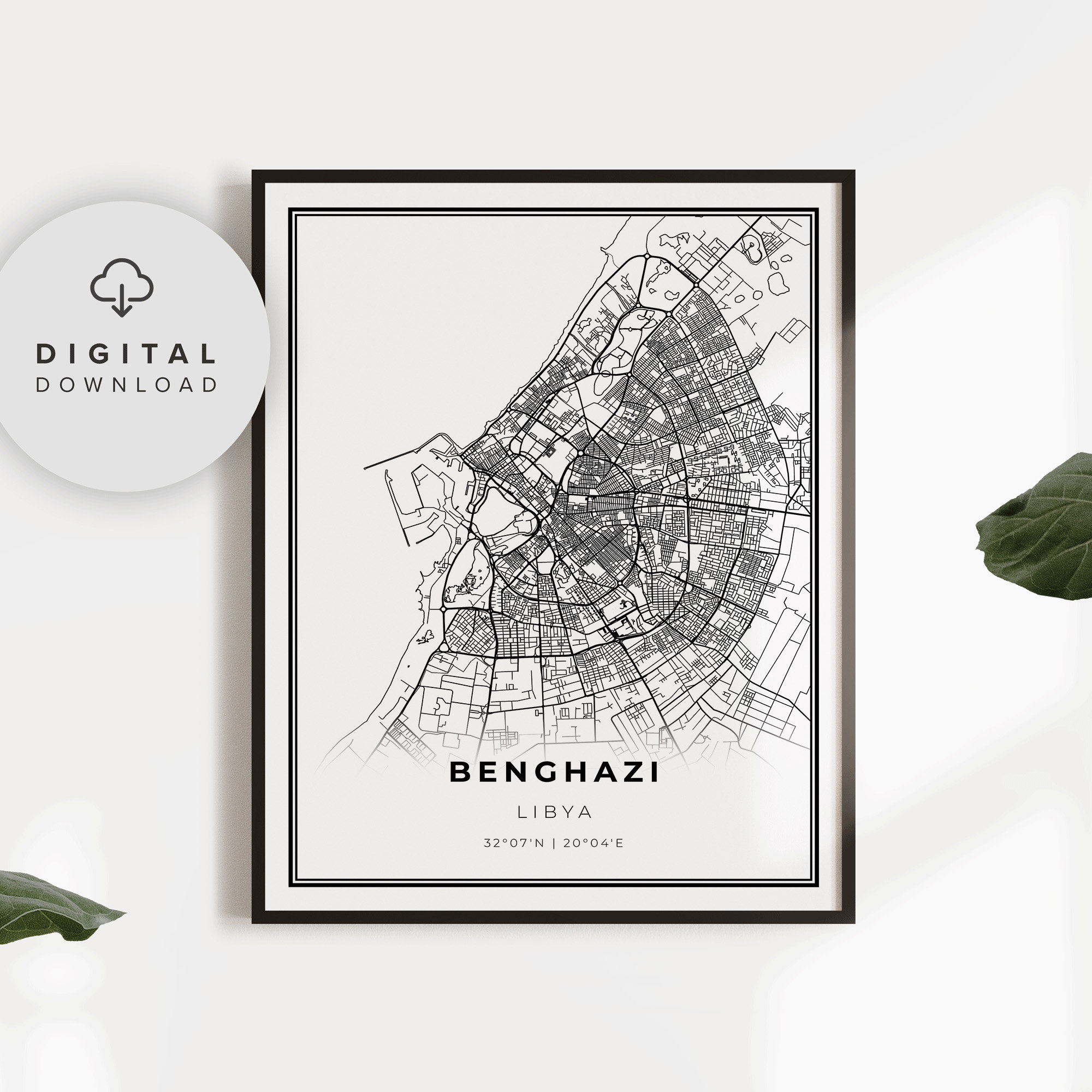 Benghazi Map Print, Libya Map Art Poster, Bengazi, Printable City ...