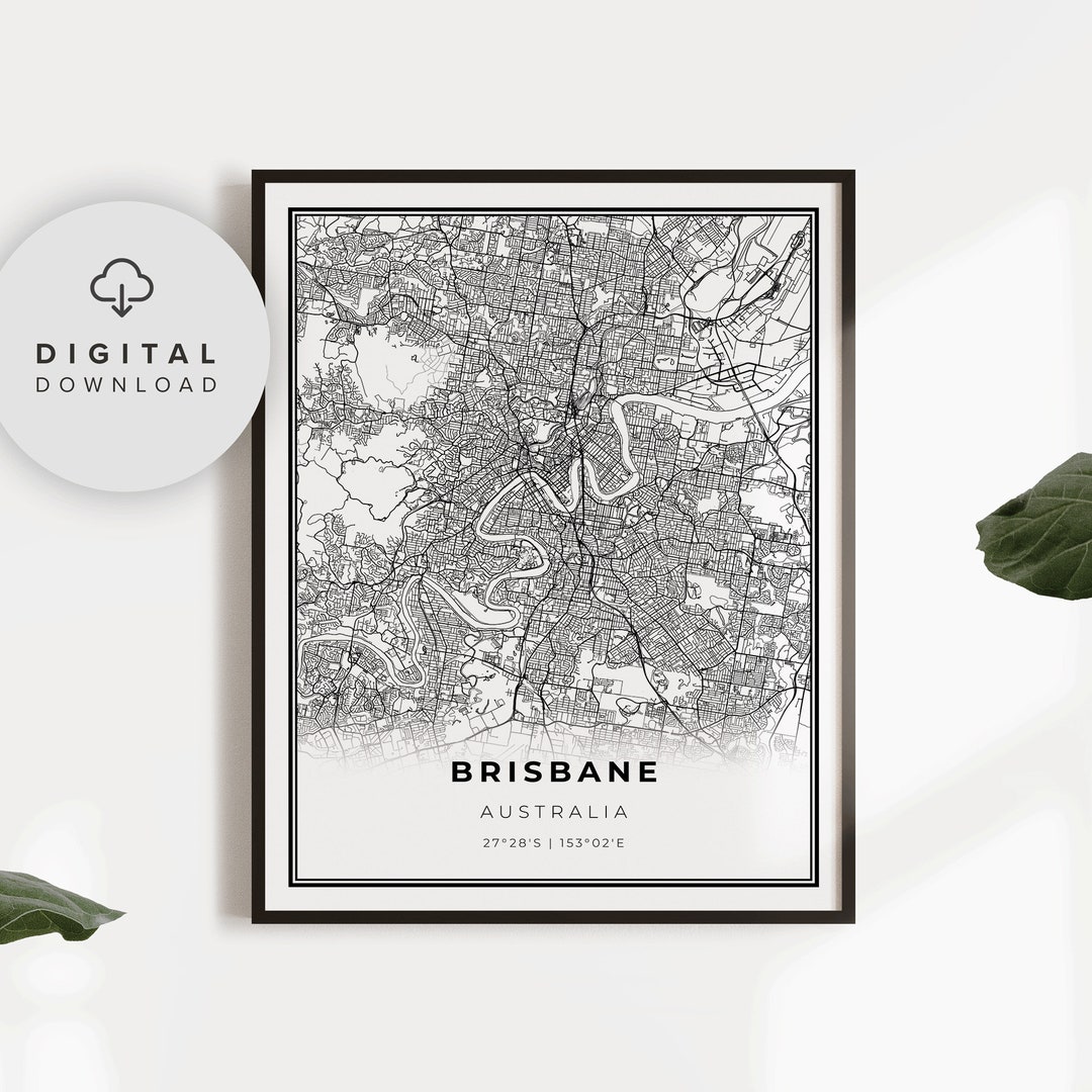 Brisbane Map Print, Australia Map Art Poster, Printable City Street ...