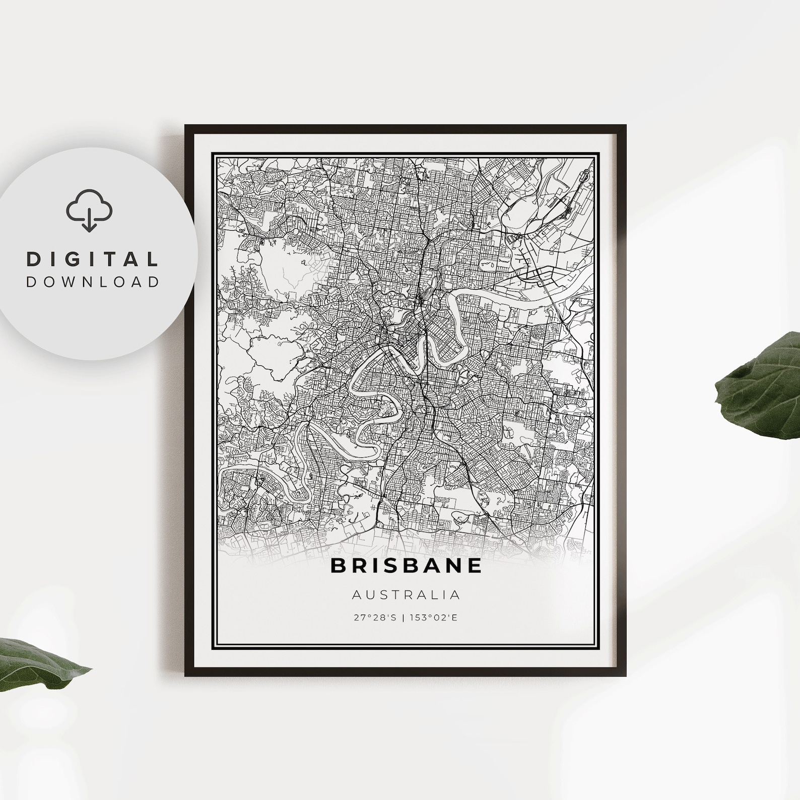 Brisbane Map Print, Australia Map Art Poster, Printable City Street ...