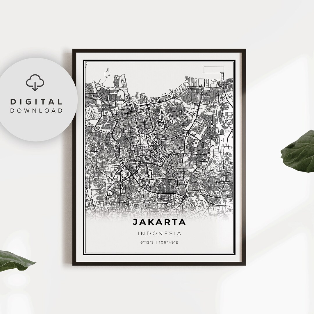 Jakarta Map Print, Indonesia Map Art Poster, Printable City Street Road ...