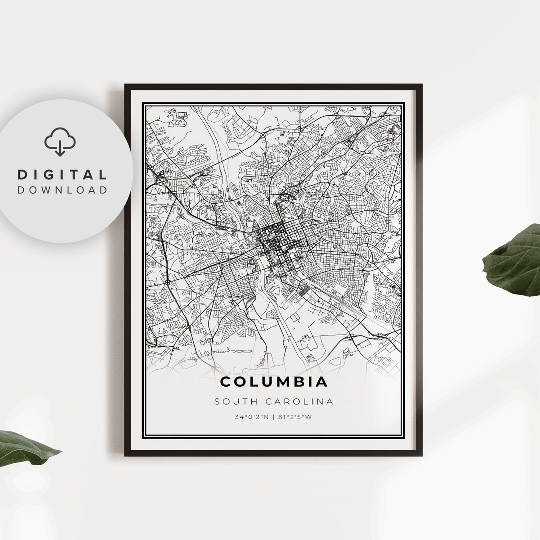 Columbia South Carolina Map Art Print, City Street Map Poster (digital ...