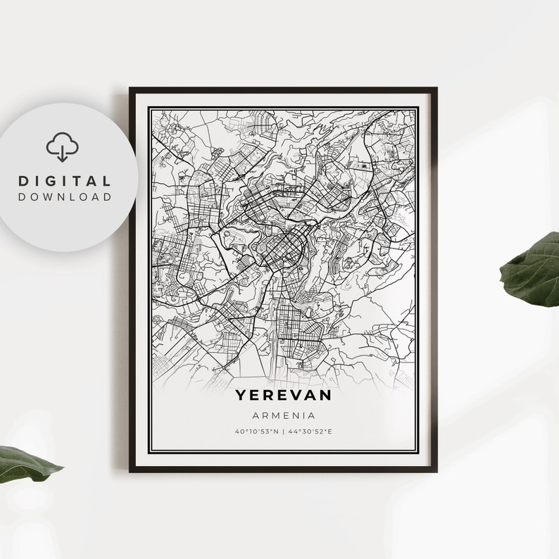 Yerevan Map Print Armenia Map Art Poster Erevan Printable | Etsy