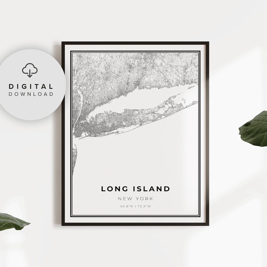 Long Island Map Print, New York Road Map Print, Queens NY USA ...