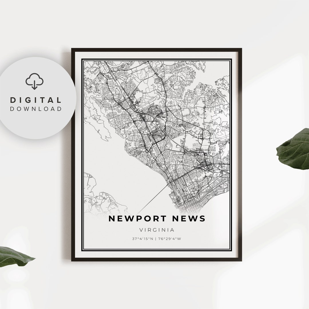 Newport News Map Print, Virginia VA USA Map Art Poster, Printable City ...