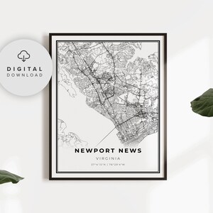 Newport News Map Print, Virginia VA USA Map Art Poster, Printable City ...