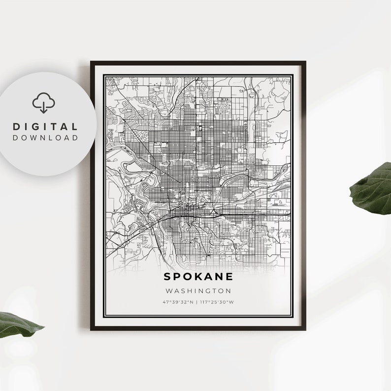 Spokane Washington Map Art Print, City Street Map (digital Download ...