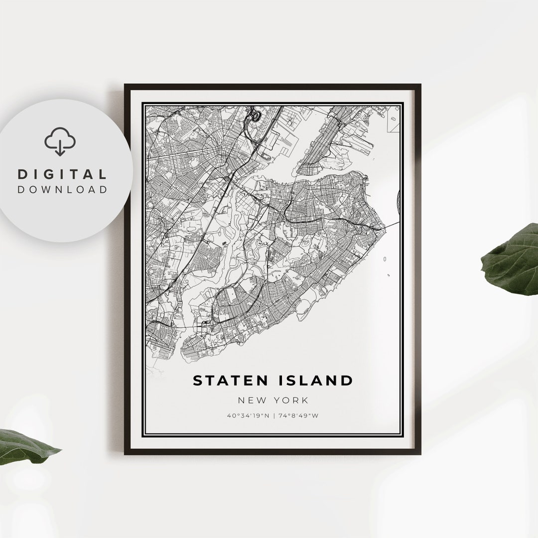 Staten Island Map Print, New York City NYC NY USA Map Art Poster ...