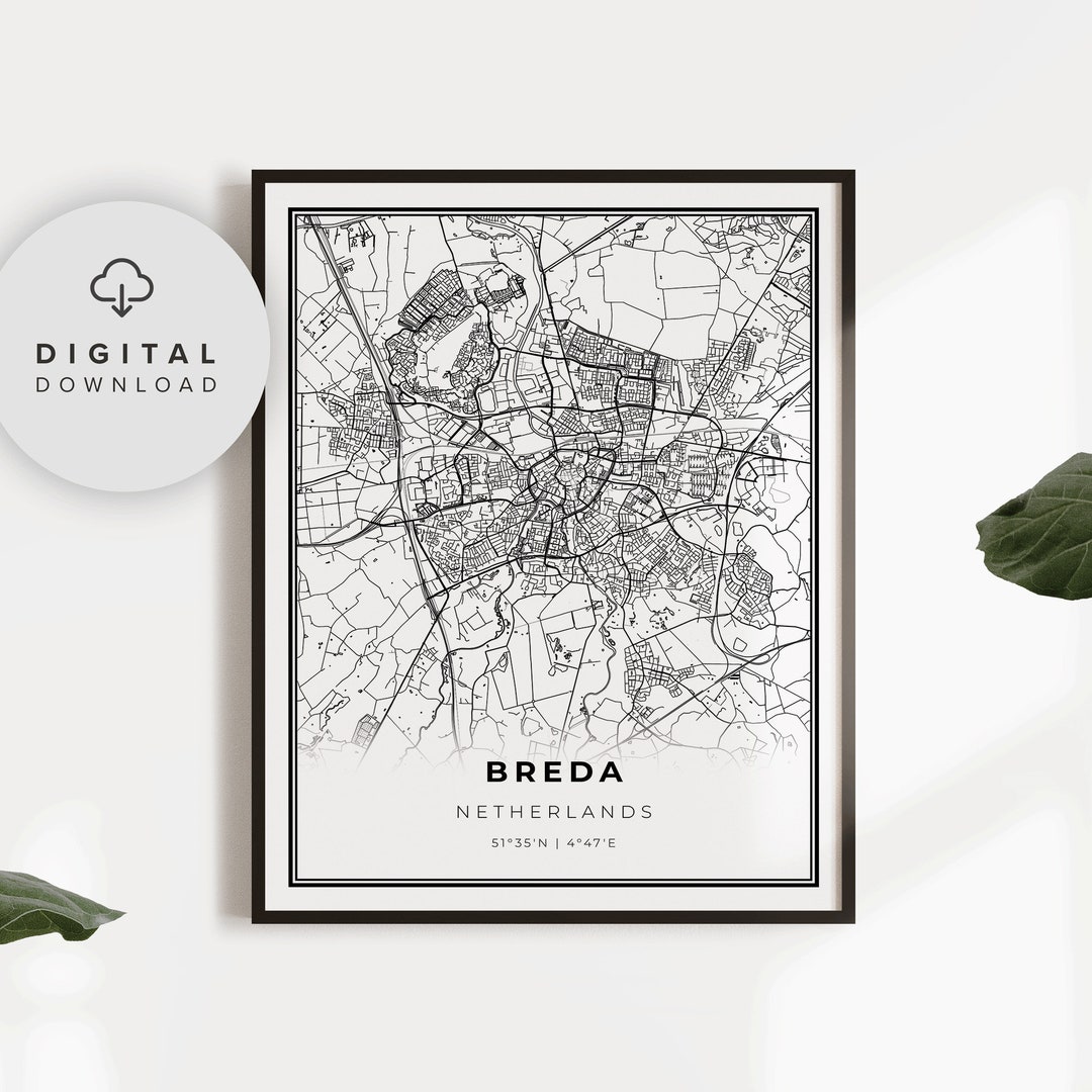 Breda Map Print, Netherlands Map Art Poster, Bredanaar Brabant ...