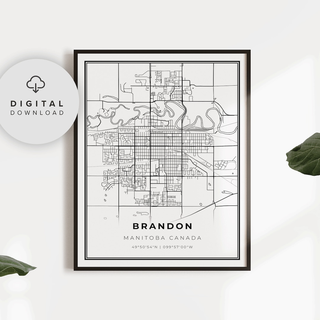 Brandon Map Print, Manitoba MB Canada Map Art Poster, Westman ...
