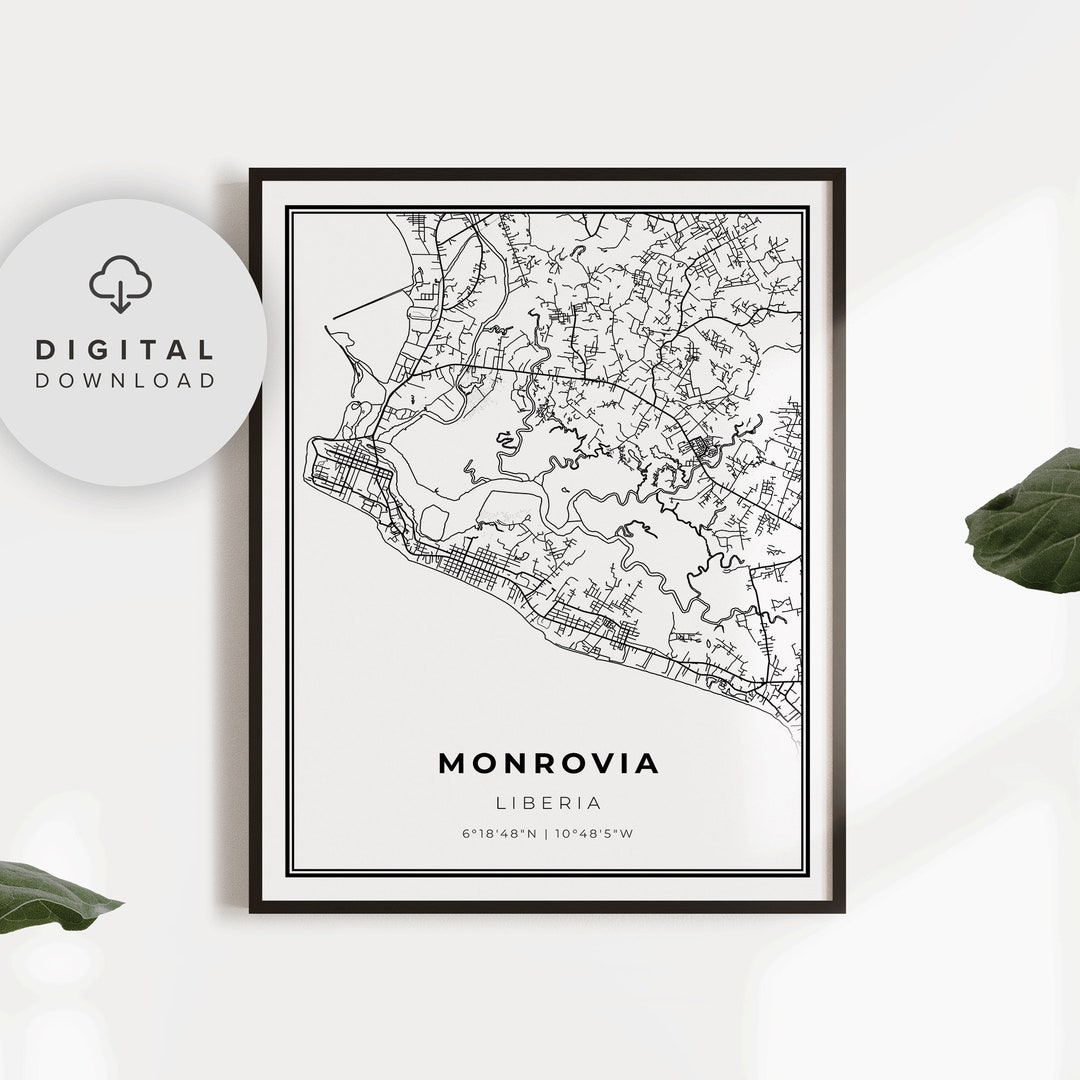 Monrovia Liberia Map Art Print, City Street Map Poster (digital ...