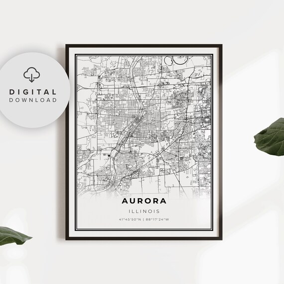 Aurora Map Print Illinois IL USA Map Art Poster Printable | Etsy