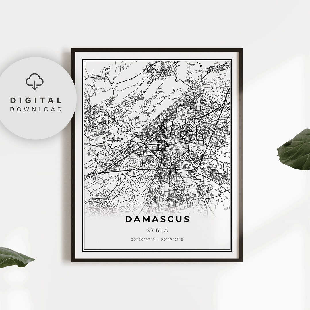 Damascus Map Print, Syria Map Art Poster, Printable City Street Road ...