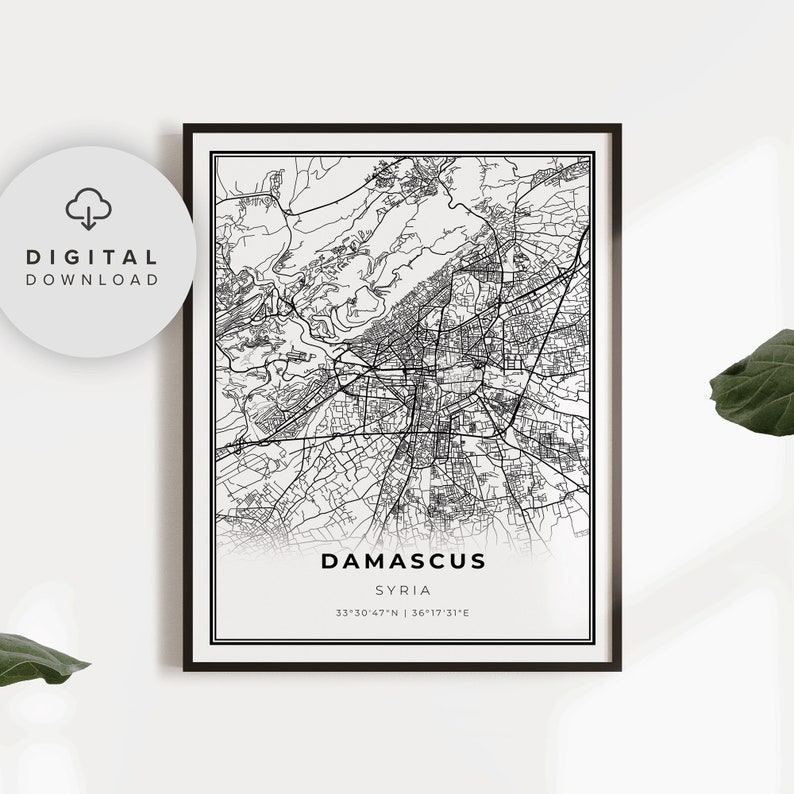 Damascus Map Print, Syria Map Art Poster, Printable City Street Road ...