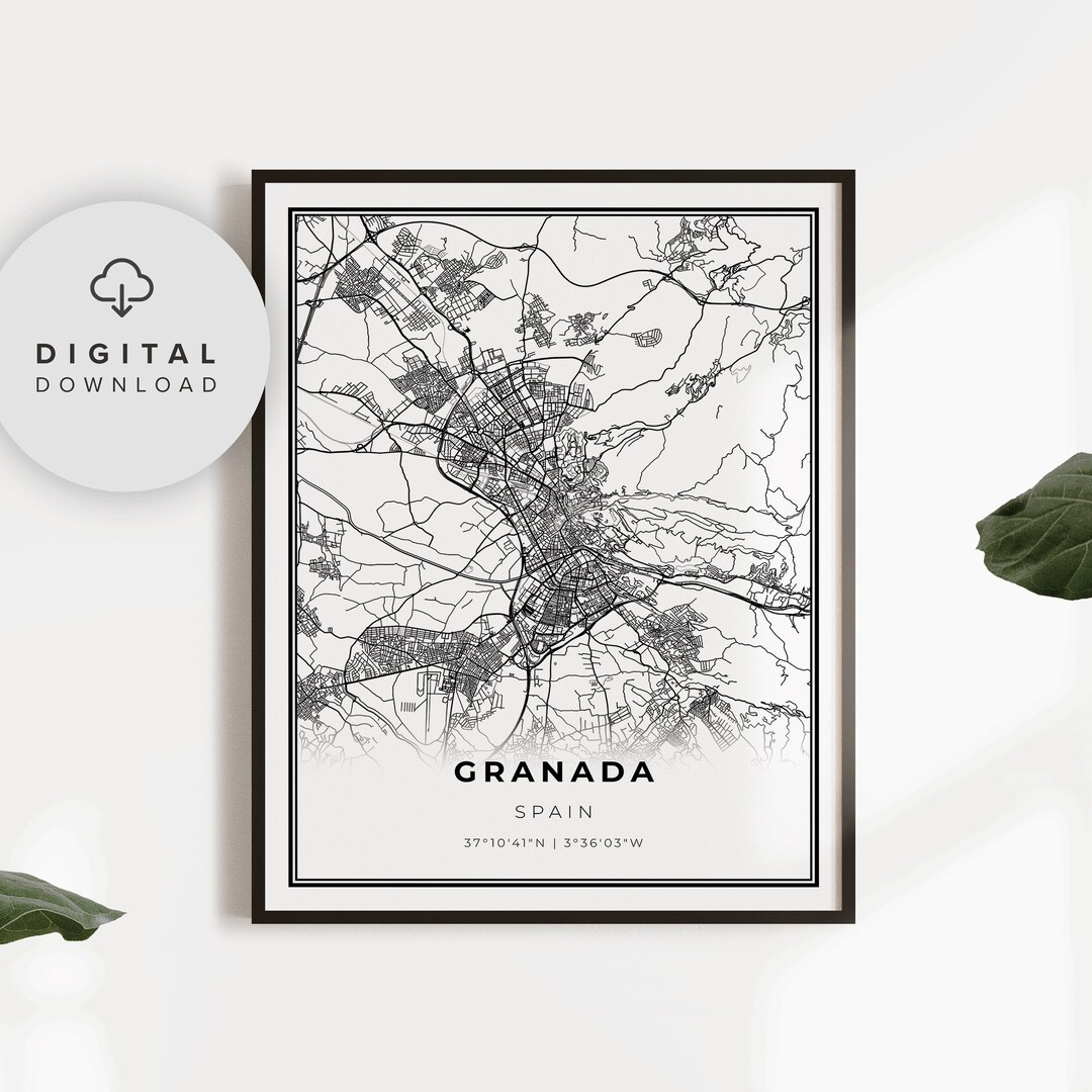 Granada Map Print, Spain Map Art Poster, Printable City Street Road Map ...
