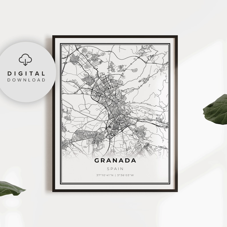 Granada Map Print Spain Map Art Poster Printable City Street - Etsy