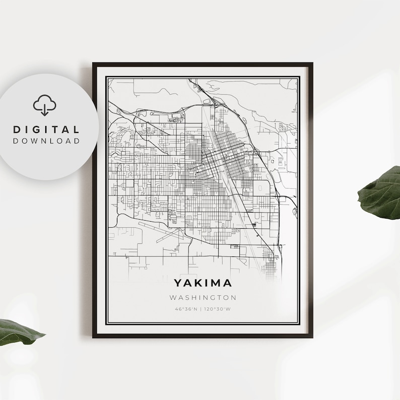 Yakima Map Print Washington WA USA Map Art Poster Printable | Etsy