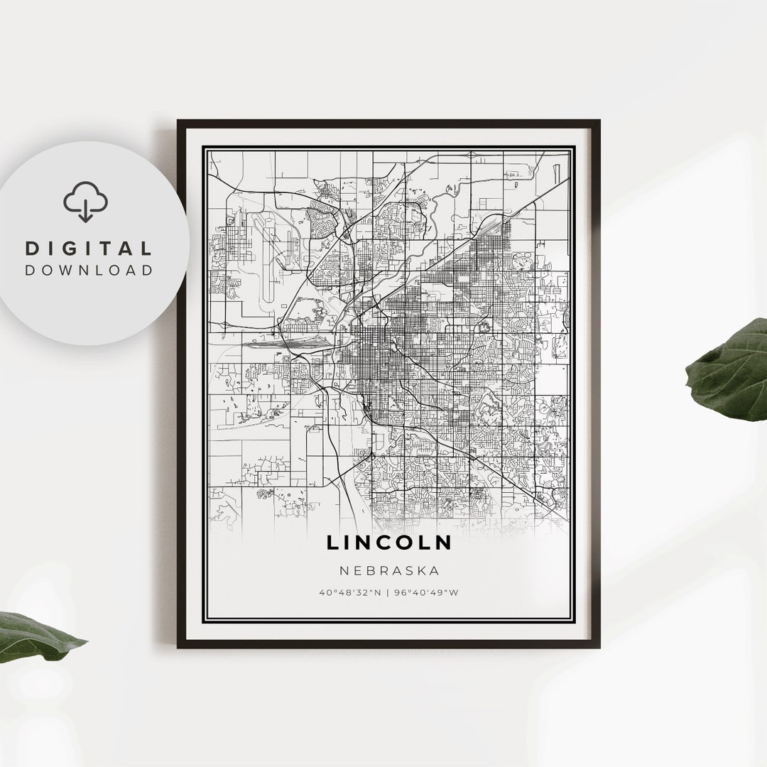 Lincoln Map Print, Nebraska NE USA Map Art Poster, Printable City ...
