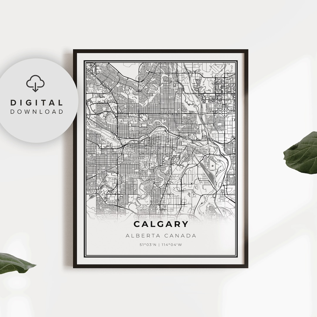 Downtown Calgary Map Print, Alberta AB Canada Map Art Poster, Printable ...