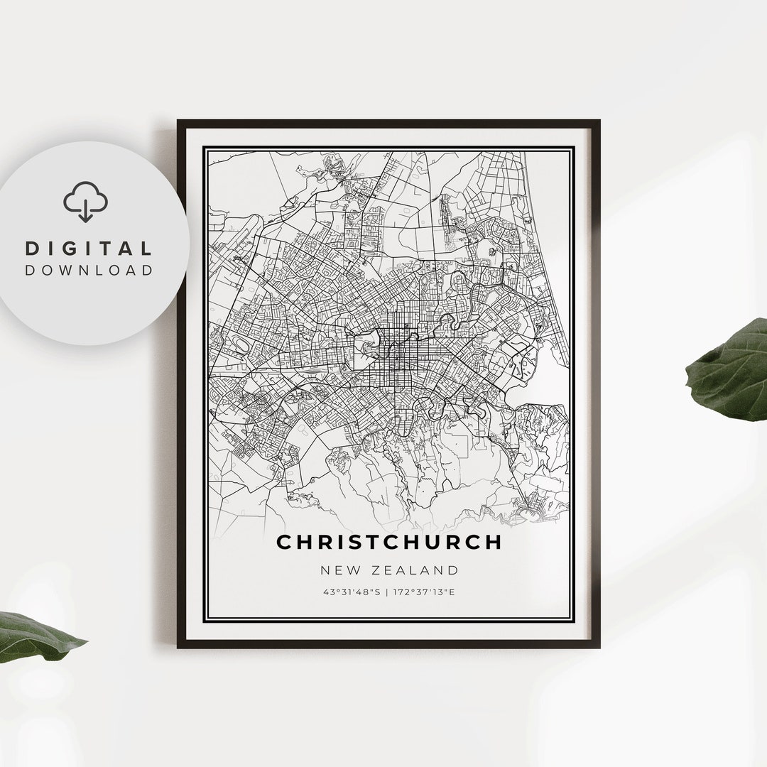 Christchurch Map Print, New Zealand Map Art Poster, Printable City ...