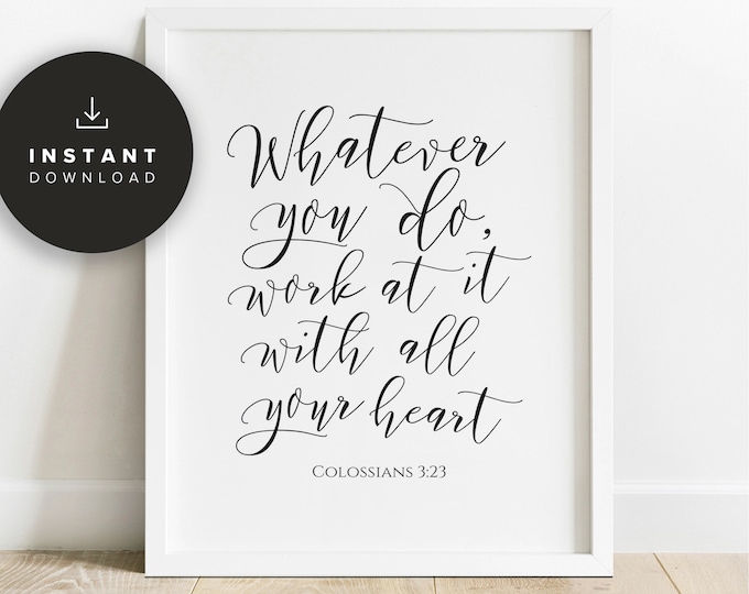 Whatever You Do, Colossians 3:23, Scripture Printable Art, Greenery ...