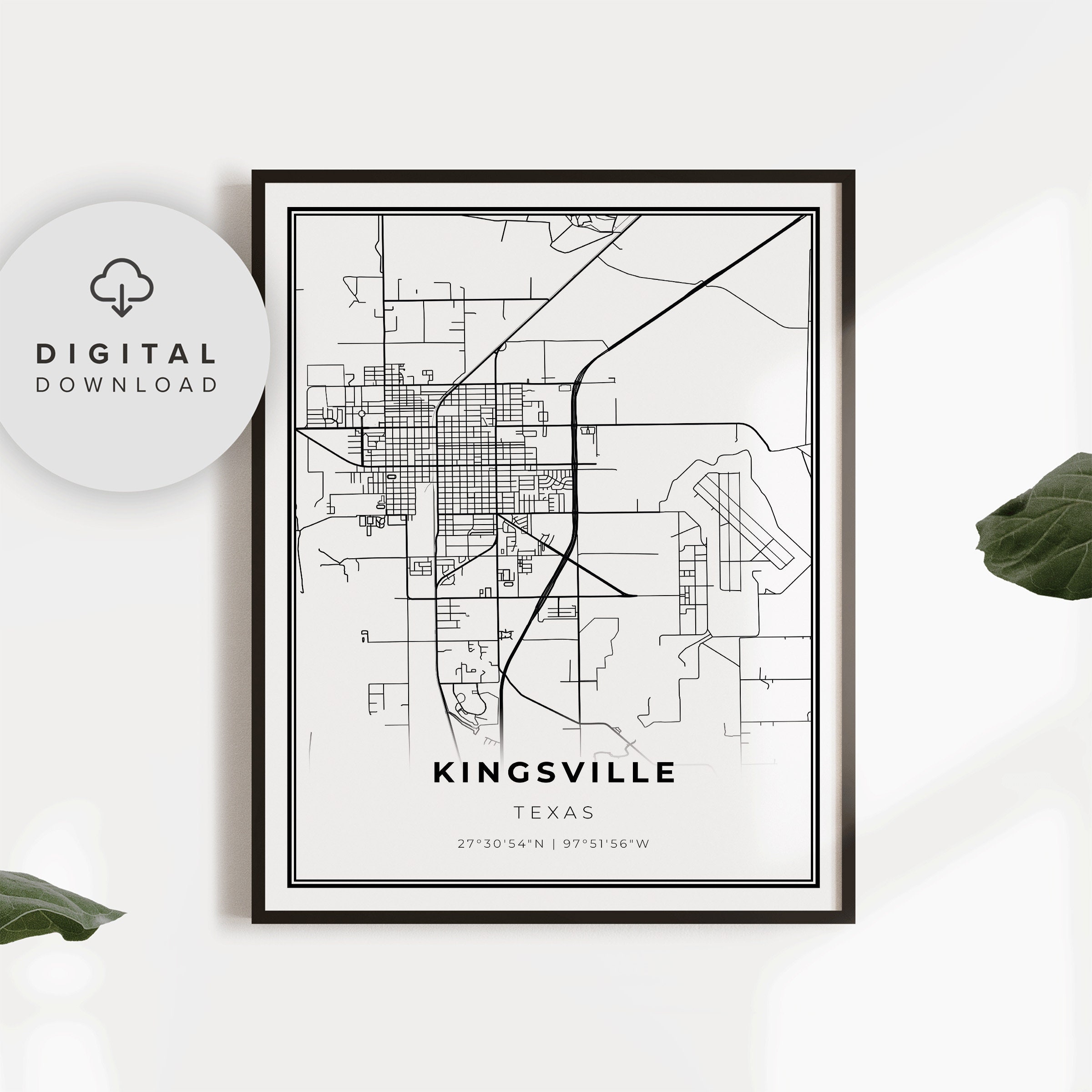 Kingsville Texas Map Art Print, City Street Map Poster (digital ...