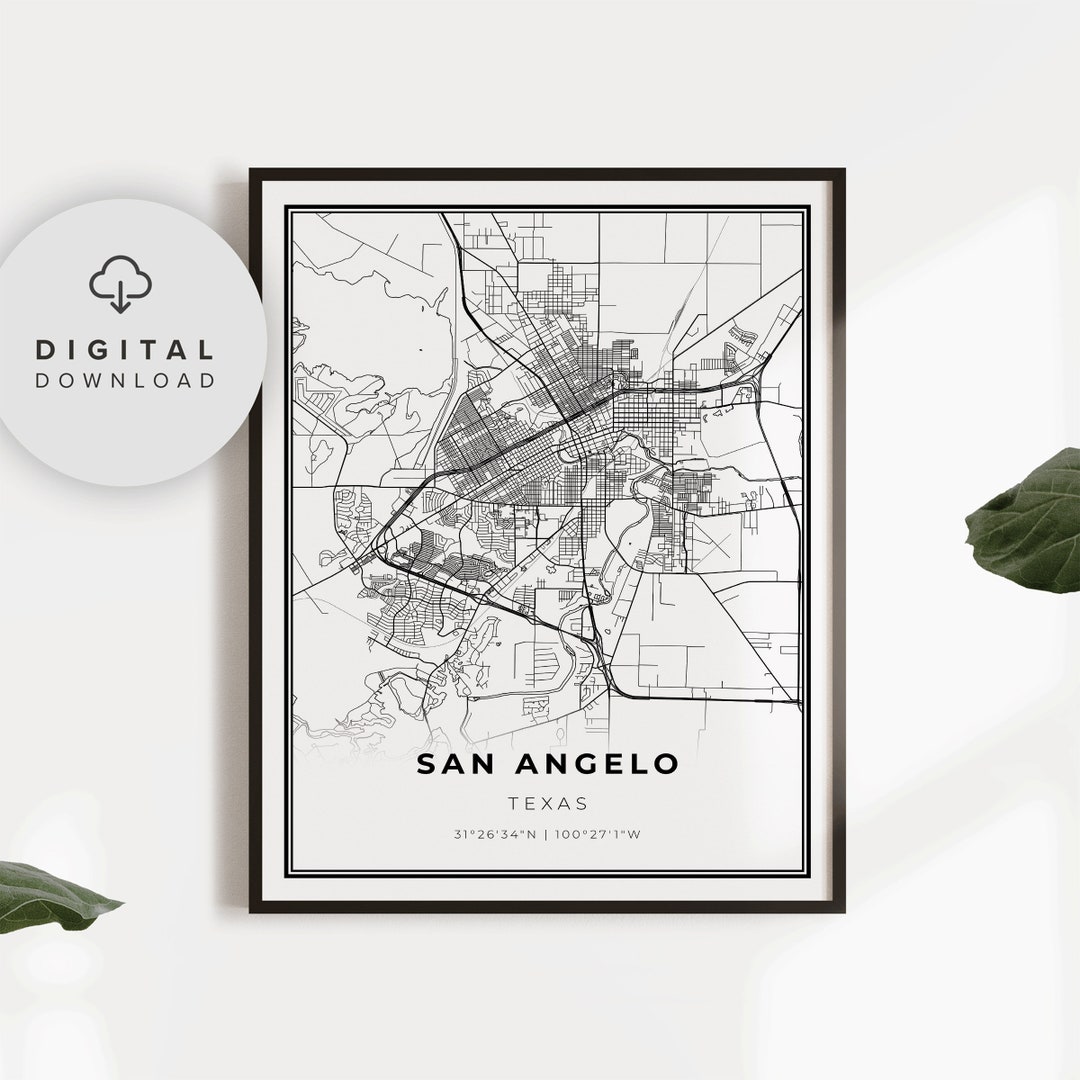 San Angelo Map Print, Texas TX USA Map Art Poster, Printable City ...