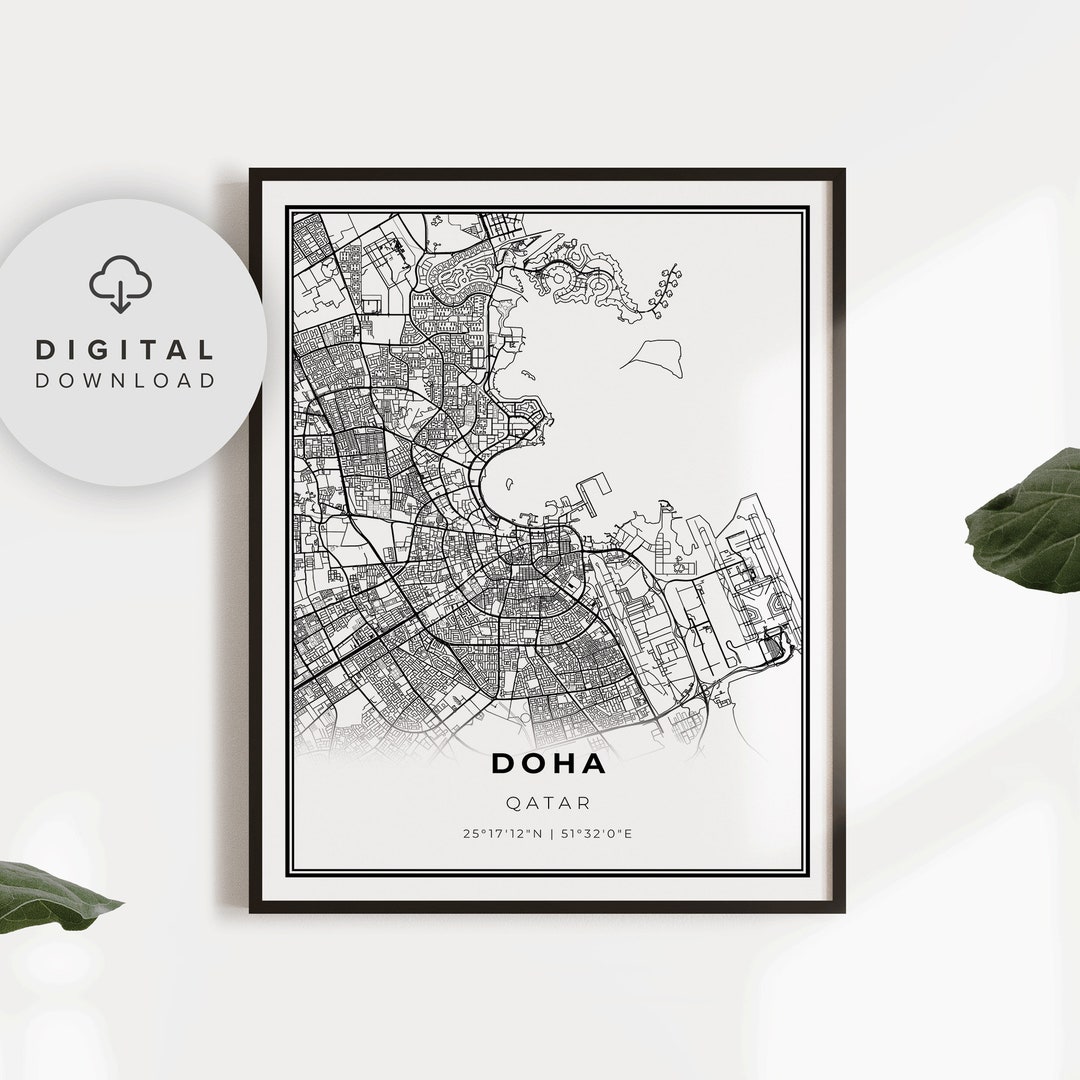 Doha Map Print Qatar Map Art Poster Arab Middle East Map - Etsy