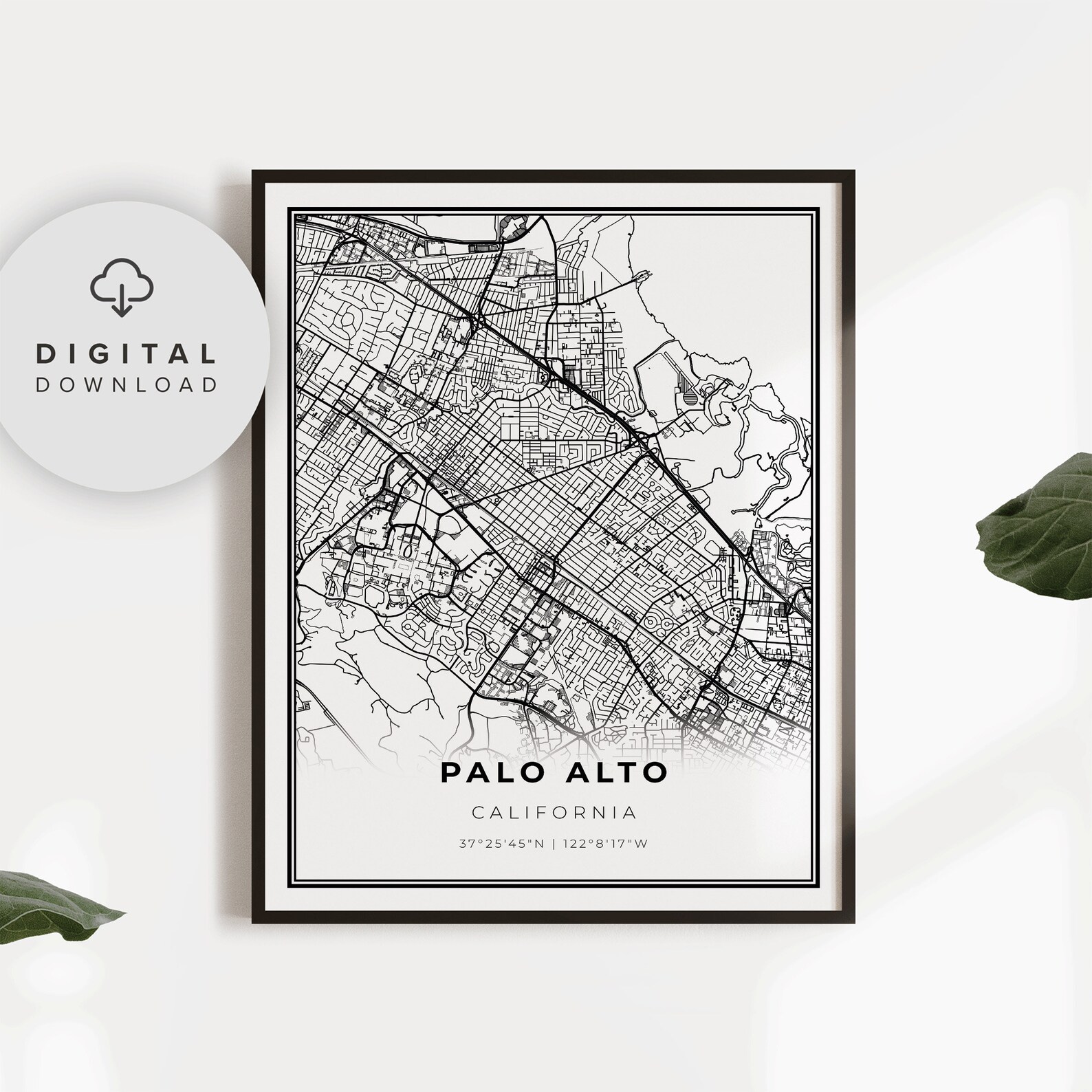 Palo Alto Map Print, California CA USA Map Art Poster, Printable City ...
