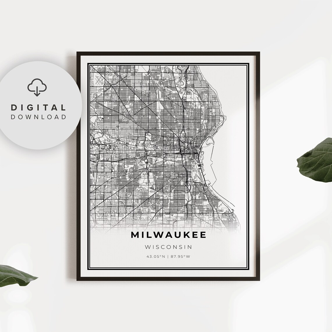 Milwaukee Wisconsin Map Art Print, City Street Map (digital Download ...