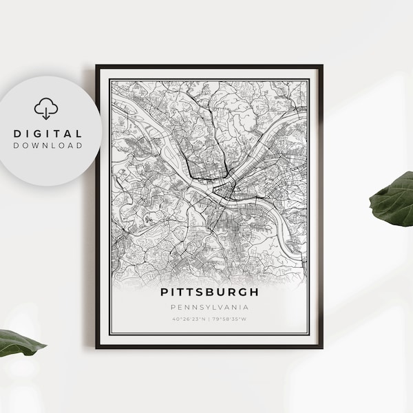 Printable Map of Pittsburgh Pa - Etsy