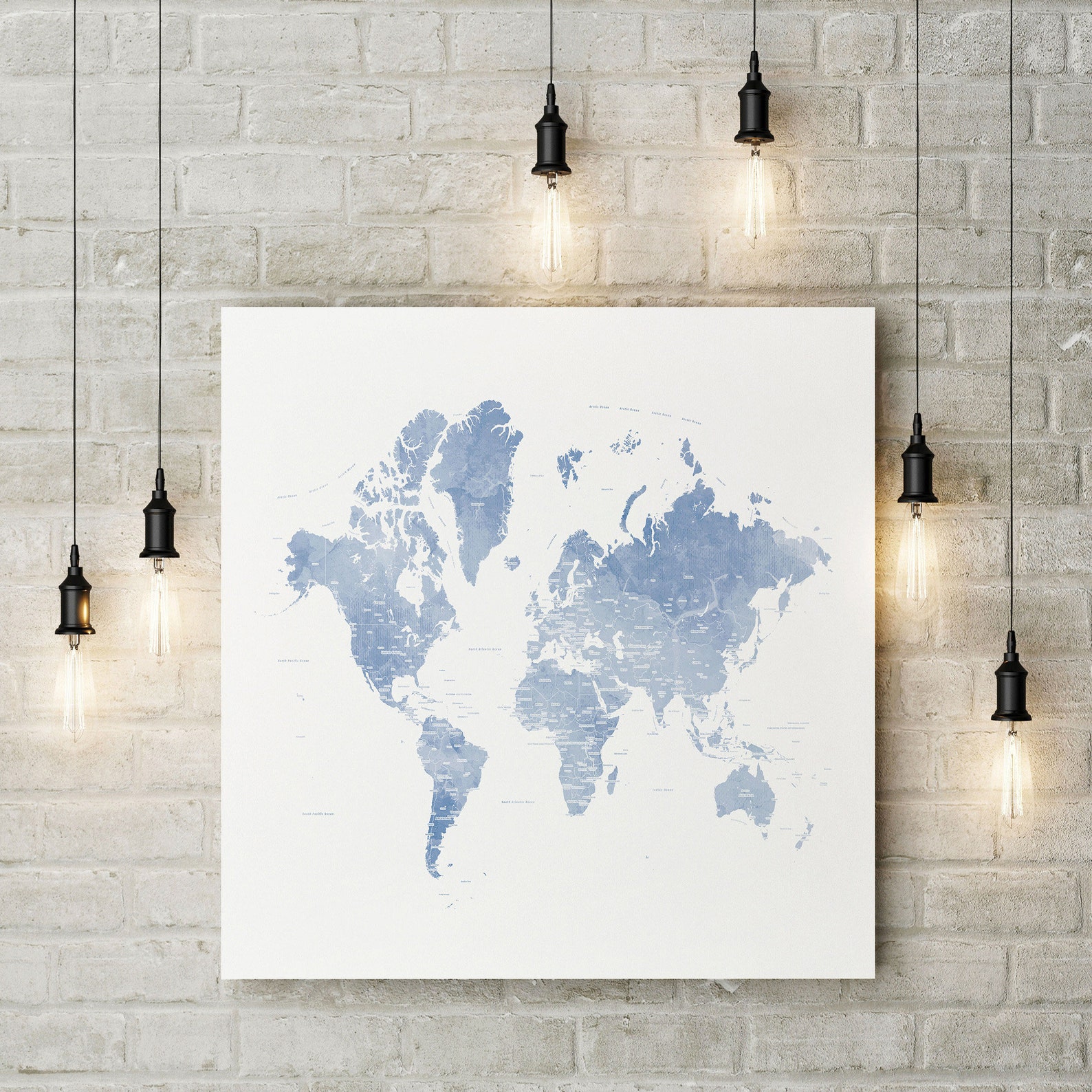 Blue World Map Printable Light Blue World Map Poster Blue - Etsy