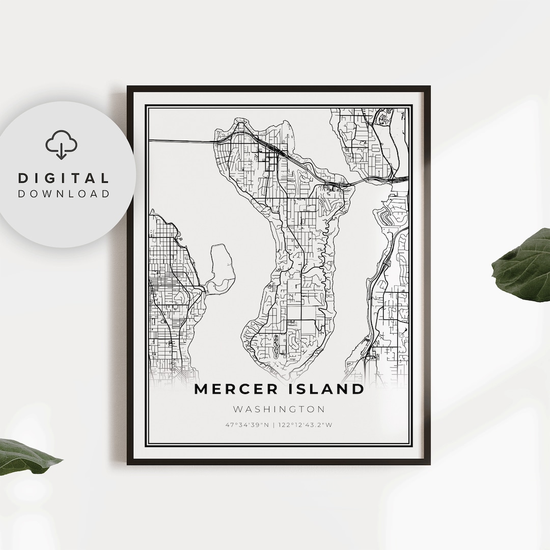 Mercer Island Map Print, Washington WA USA Map Art Poster, Printable ...