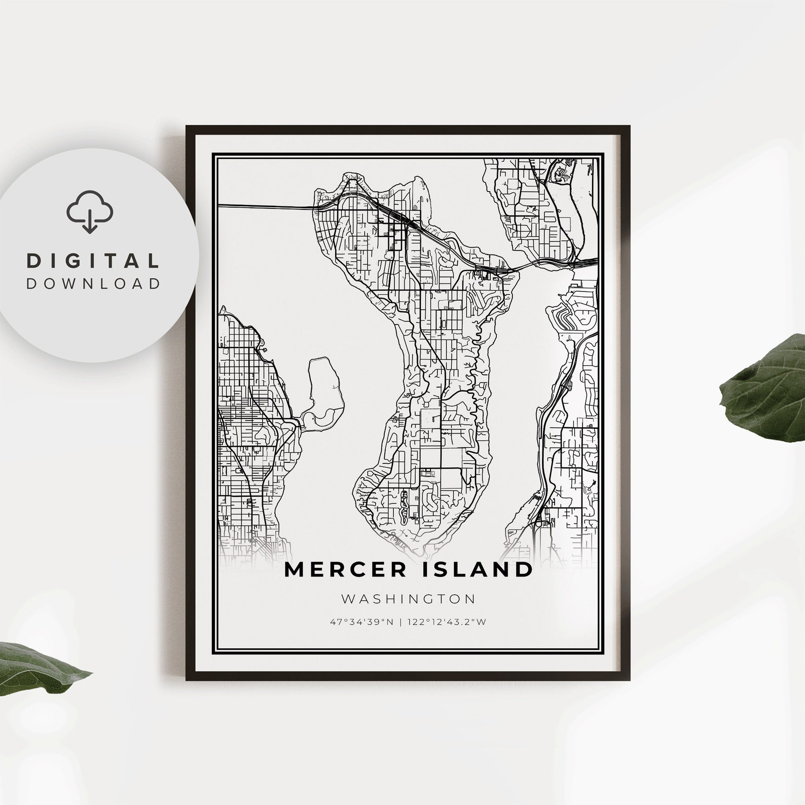 Mercer Island Map Print, Washington WA USA Map Art Poster, Printable ...