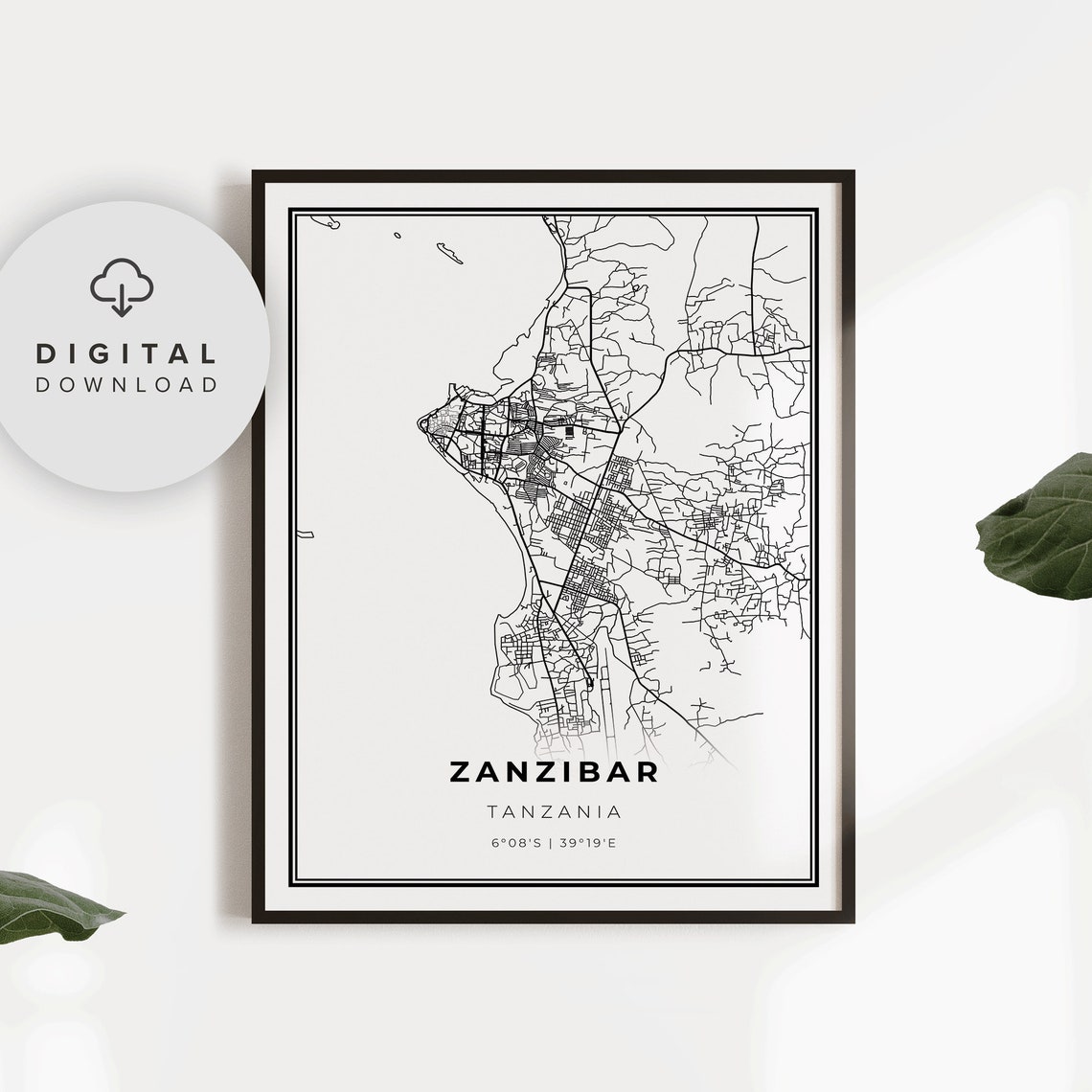 Zanzibar Map Print, Tanzania Map Art Poster, Unguja Printable City ...