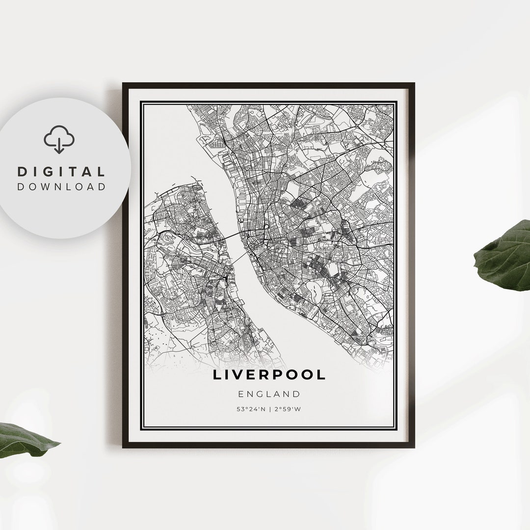 Liverpool Map Art Print, City Street Map of England (digital Download ...