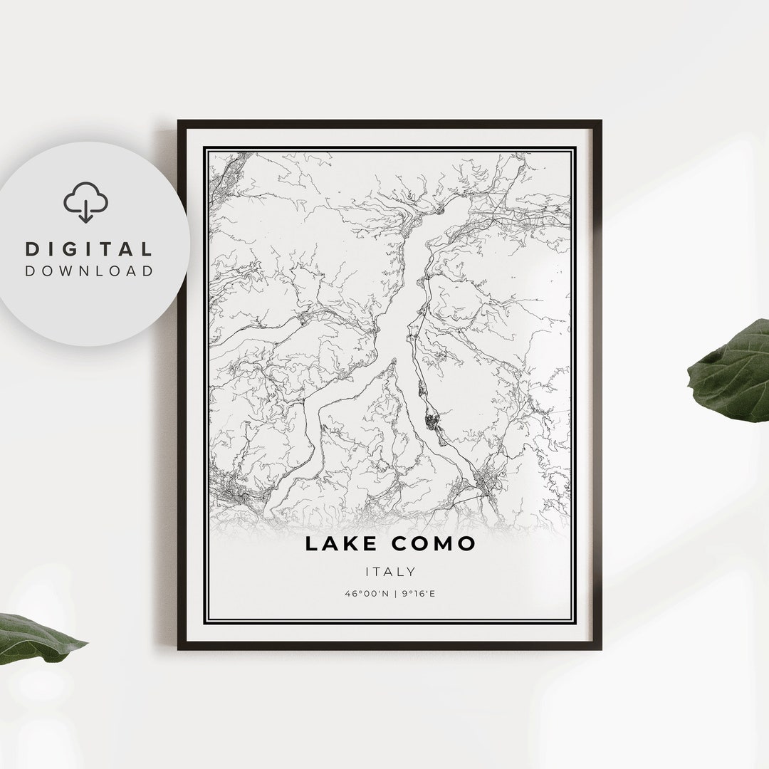 Lake Como Map Art Print, Italy Street Map Poster (digital Download ...