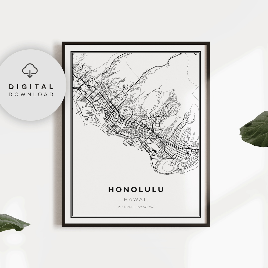 Honolulu Map Print, Hawaii HI USA Map Art Poster, Oahu, Printable City ...