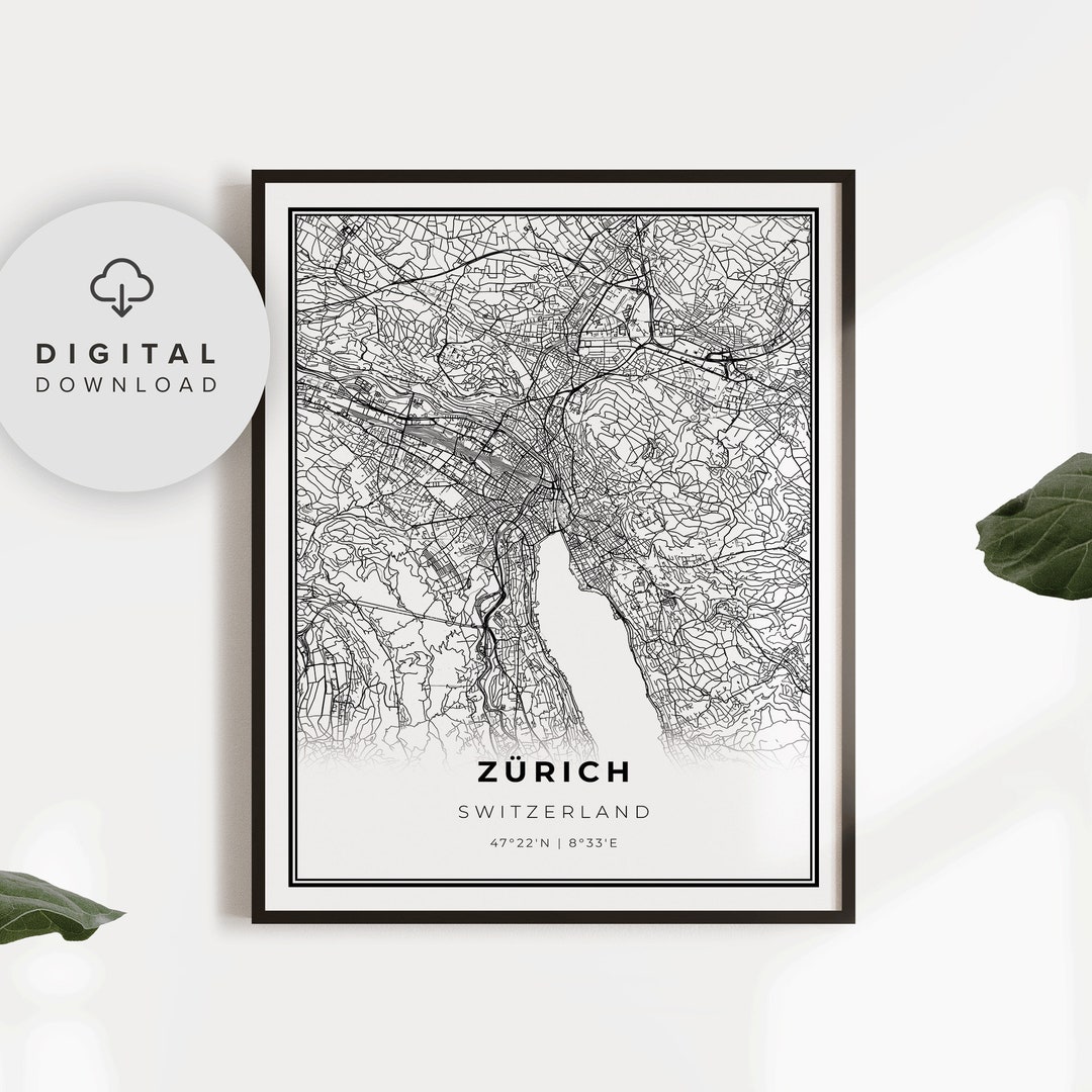 Zürich Map Art Print, Switzerland City Street Map (digital Download ...