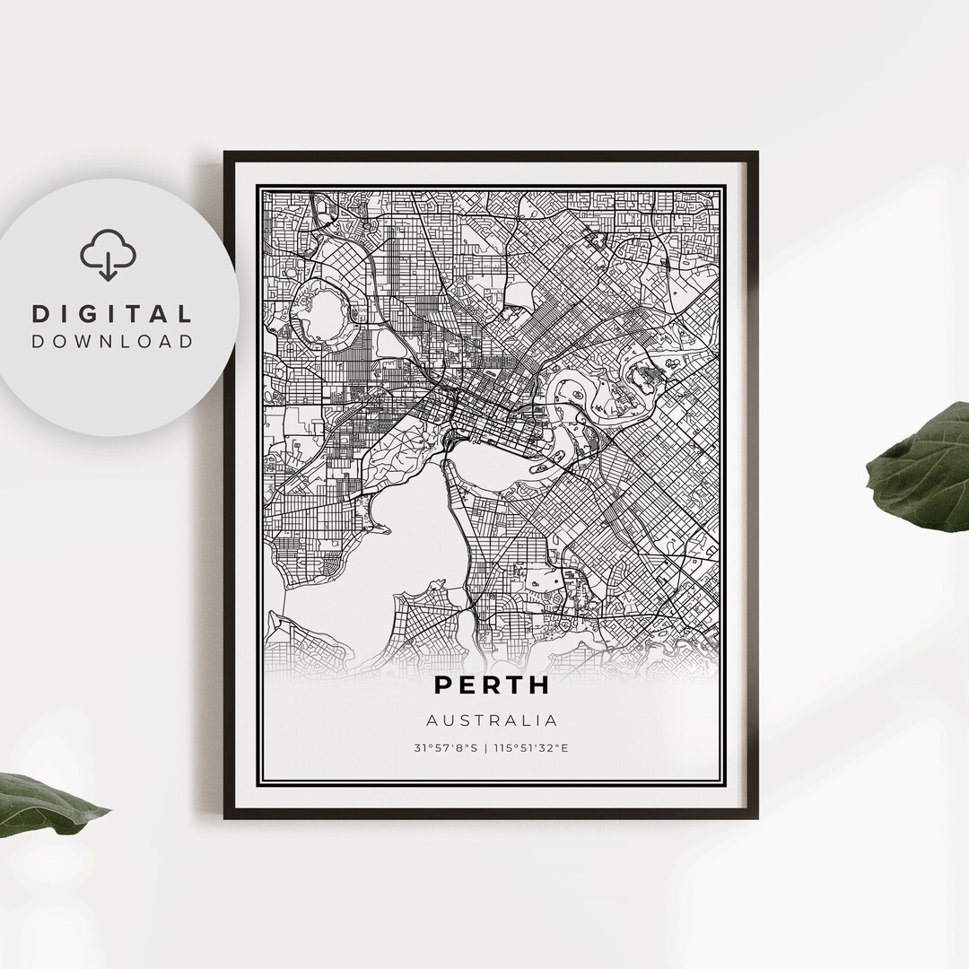 Downtown Perth Map Print, Australia Map Art Poster, Printable City ...
